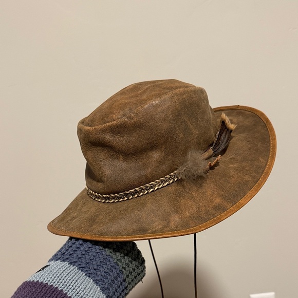 Overland | Accessories | Overland Leather Hat With Feather Accent ...